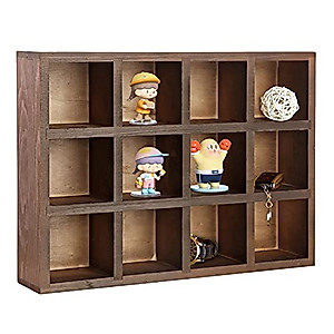 MyGift Brown Wood Hanging Shadow Box, Shot Glasses Display Case, Crystal Display Shelves, Collectibles Display Shelf, Freestanding or Wall Mounted Shelving Unit with 12 Compartments