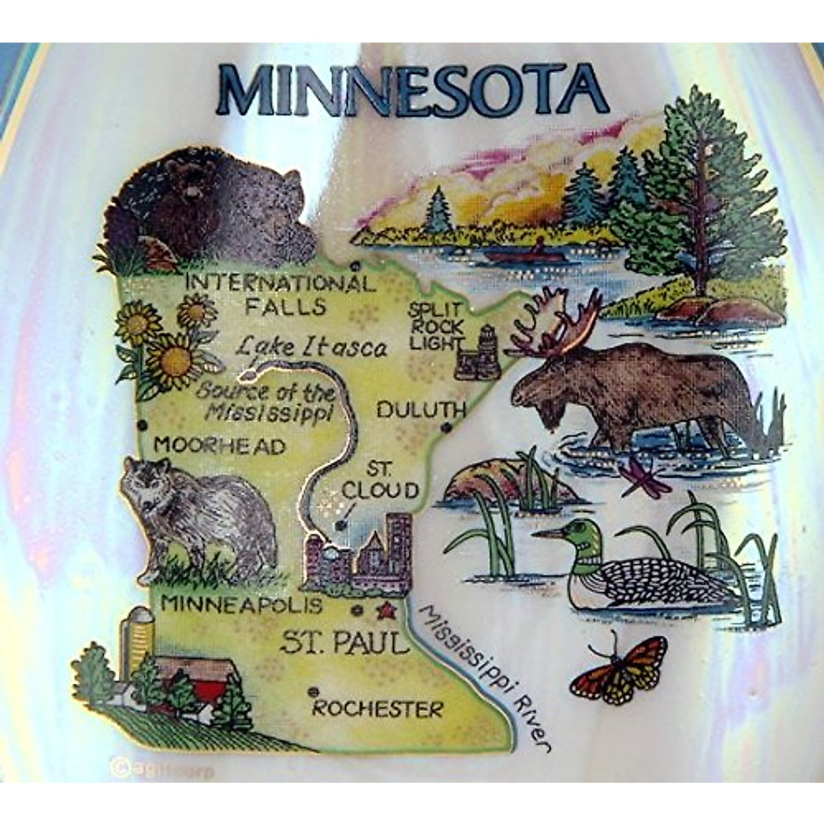 Minnesota State Map Pearl Souvenir Collectible Spoon Rest agc