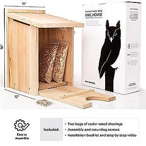 WHITEHORSE Large Cedar Owl House - Premium and Weatherproof Design - 16" x 12" x 11" - A Nesting Box for Screech Owls, Northern Pygmy, Kestrel and Other Species