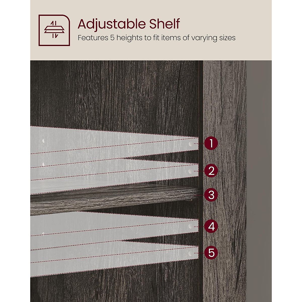 VASAGLE Coffee Bar Cabinet, Kitchen Storage Cabinet with Drawer, Farmhouse Cabinet Sideboard with Adjustable Shelf for Kitchen, Stone Gray UBBK341B02