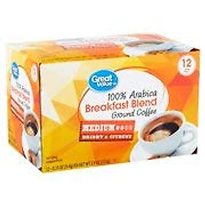 Great Value 100% Arabica Breakfast Blend Medium Ground Coffee, 0.33 oz, 12 count (Pack of 2)