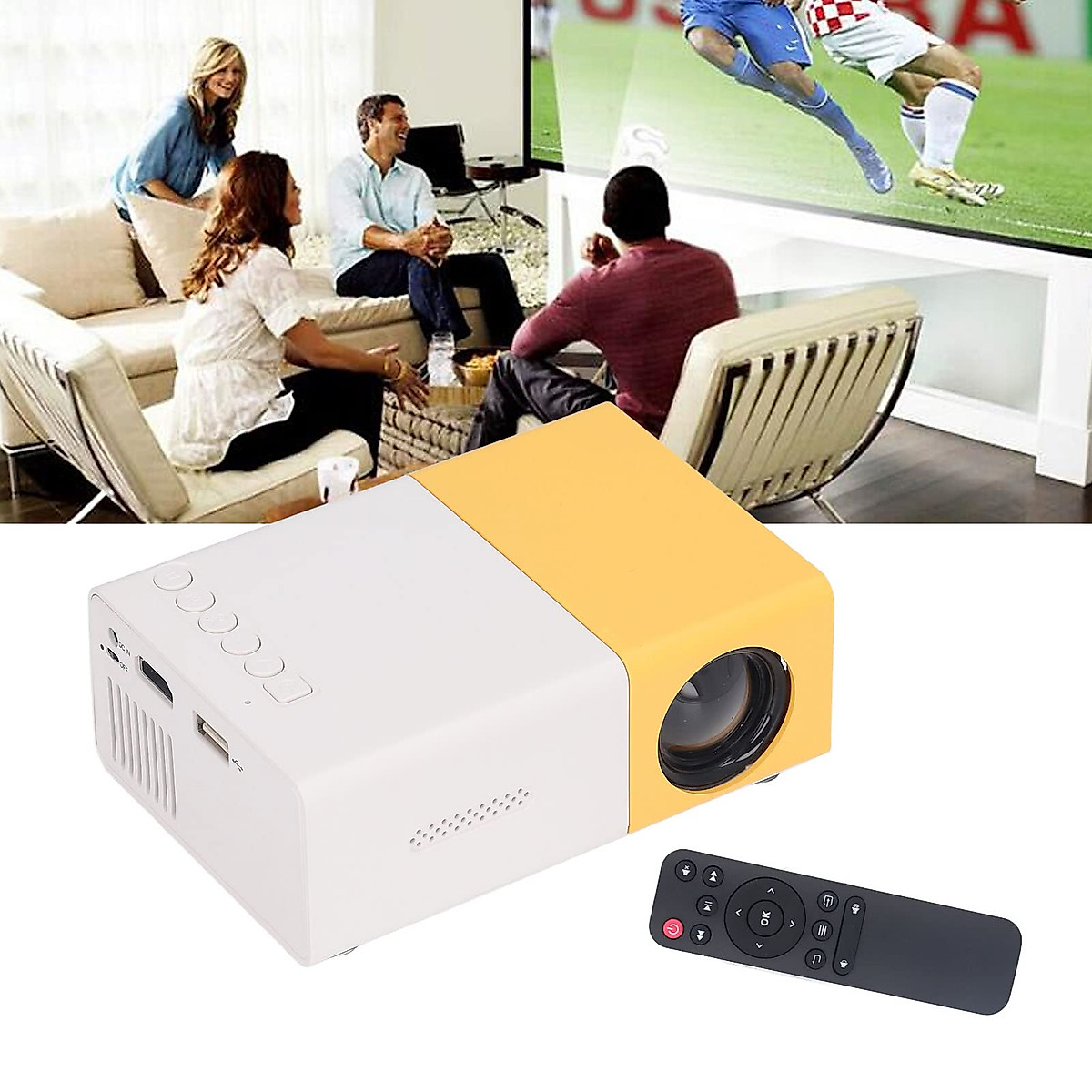 Mini Projector,1080P Portable Outdoor Movie Projector with 24-60inch Projection Size, HDMI USB LED Porjector for Home Theater, Outdoor Camping (US Plug)