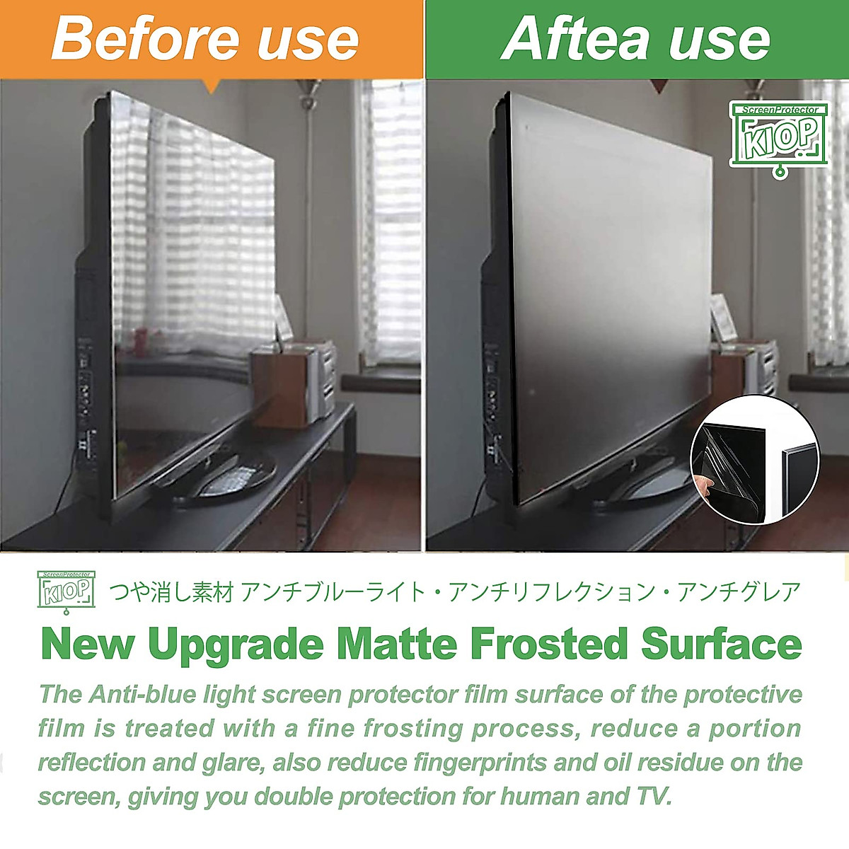 KIOP Anti Glare Out Blue Light and UV Anti Scratch TV Screen Protector for 65 Inch Multi-Function New Upgrade Matte Filter,65" Narrow Frame