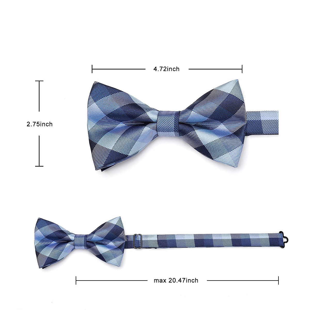 HISDERN Bow Ties for Men Plaid Blue Mens Bowtie Pretied Classic Satin Formal Business Bow Tie Adjustable Tuxedo Bowties for Wedding Party
