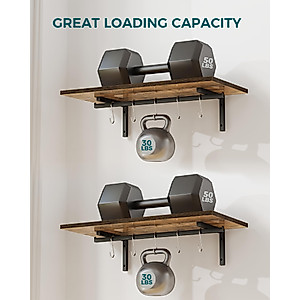 OROPY 2 Pack Wooden 23.6'' Pot Pan Hanging Rack Wall Mounted with 10 S Hooks, Set of 2 Large Pot Wall Holder Kitchen Shelves for Utensils, Cookware