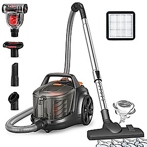 Aspiron Canister Vacuum Cleaner, 1200W Lightweight Bagless Vacuum Cleaner, 3.7QT Capacity, Automatic Cord Rewind, 5 Tools, HEPA Filter, Pet Friendly Vacuum Cleaner for Hard Floors, Carpet, Pet Hair