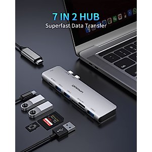USB C Hub for MacBook, PowerExpand Direct 7-in-2 USB C Adapter Compatible with Thunderbolt 3 USB C Port, 100W Power Delivery, 4K HDMI, USB C and 2 USB A Data Ports, SD and microSD Card Reader