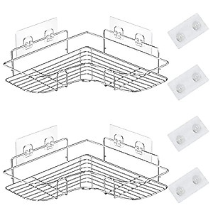 AUYYOSK Shower Caddy Corner,Adhesive Metal Bathroom Shelf Wall Mounted, Non-Drilling Floating Shelf for Bathroom Organizer/Shower Organizer/Kitchen (2 Pack Silver)
