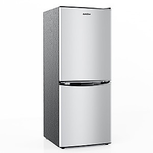 BANGSON Small Refrigerator with Freezer, 4.0 Cu.Ft, Small Fridge with Freezer, 2 Door, with Bottom Freezer, Compact Refrigerator for Apartment Bedroom Dorm and Office, Silver