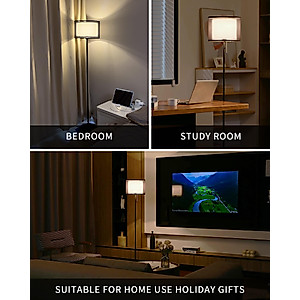 KDG Modern Floor Lamp for Living Room, Tall Tripod Floor Lamp Corner Lighting, Fabric Lampshade LED Bulb Bright Pole Light, High Light for Bedroom, Reading, Office, Study Room, Warm Light(Black)