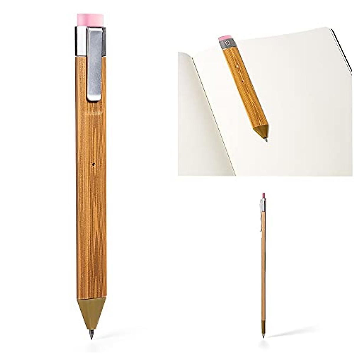 New Pen Bookmark with Refills | Erasable Ballpoint Gel Pen and Bookmark 3-in-1 | Ink Novelty Pen with Eraser | Page Marker | Book Marker | Page Holder Clip | Gift for Reader and Writer (Wood)