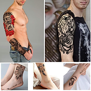 Yazhiji 36 Sheets Temporary Tattoos Stickers Include 12 Sheets Large Stickers Fake Body Arm Chest Shoulder Tattoos for Men and Women