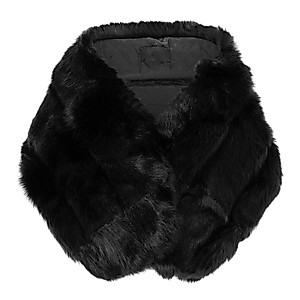 Winter Warm Scarves Fashion Women Elegant Bridal Wedding Faux Plush Long Shawl Stole Wrap Scarf Keep (Black, One Size)