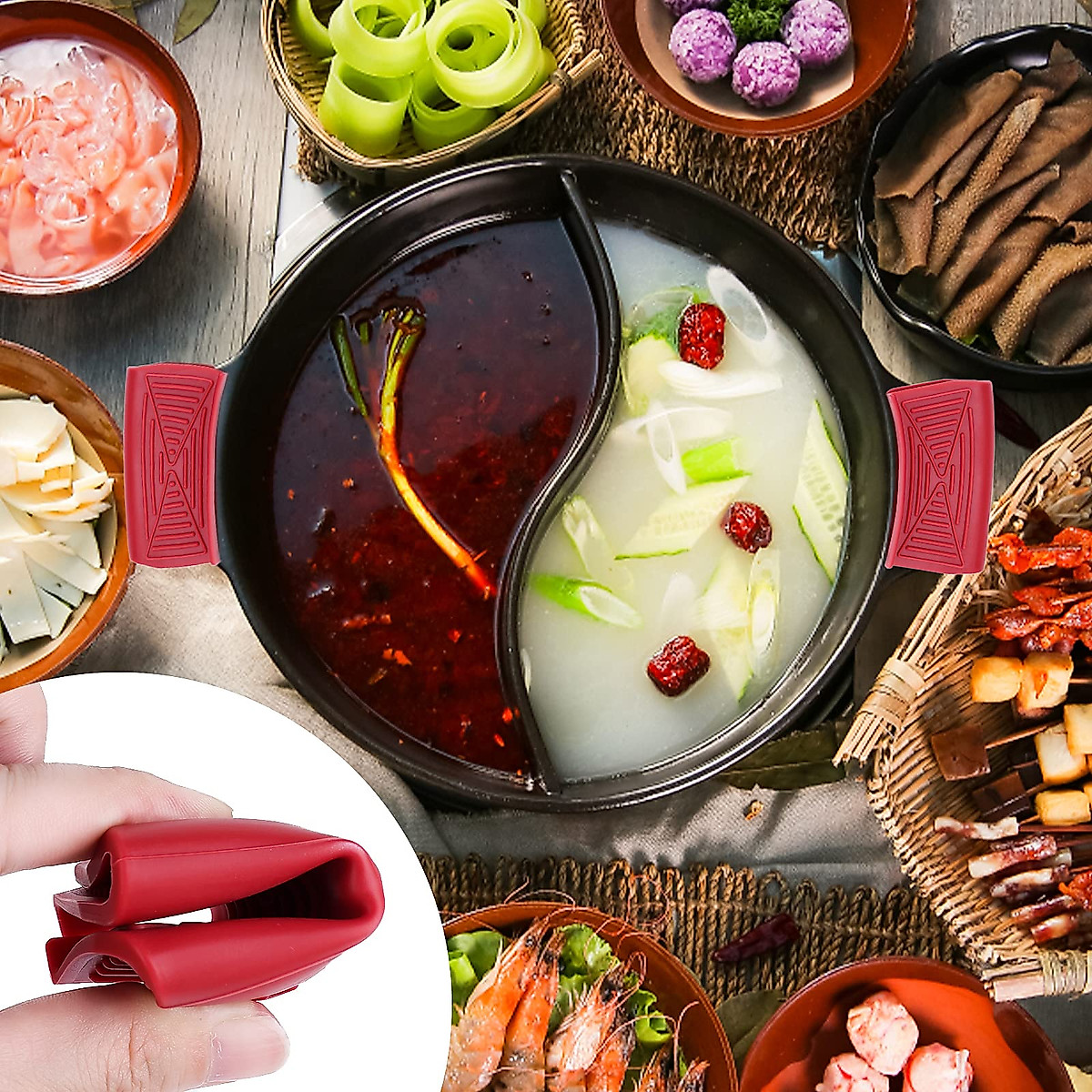 2 Pairs Silicone Pot Handle Covers, Heat Resistant Cast Iron Handle Cover Silicone Assist Hot Handle Holder Sleeves for Cast Iron Pans Woks Griddles Skillets