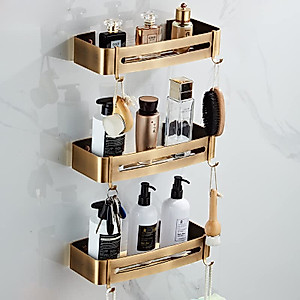 Bathroom Organizer Shelf Shower Caddy Shampoo Holder with Removable Hooks Rustproof Antique Brass Color