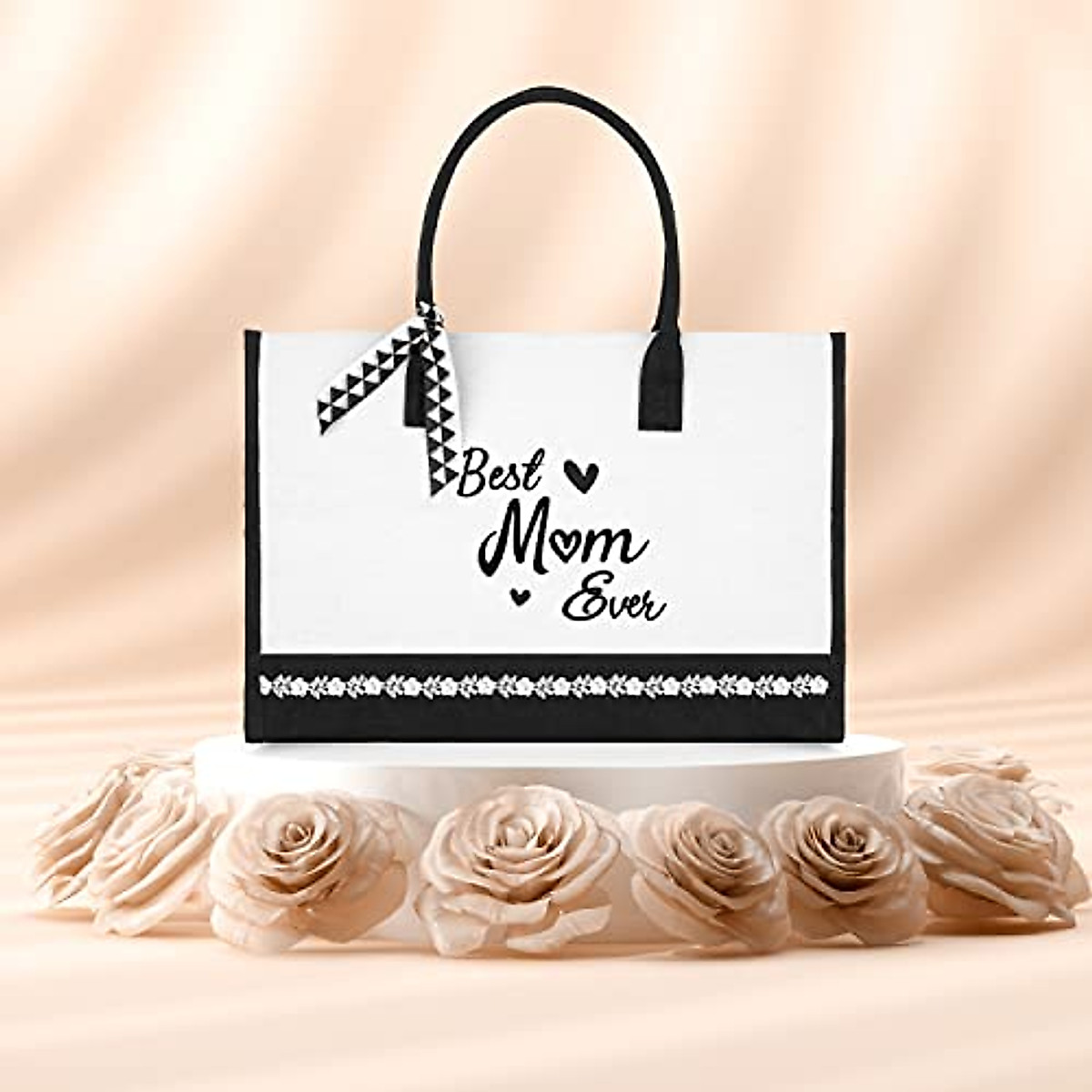 GLORIEROO Gorgeous Christmas Gifts, Lovely Lace Canvas Tote Bag Mom Gifts, Embroidery Gifts for Mom, Gifts for Wife, Great for Birthday, Valentines Day, Anniversary, Mothers Day Gifts_Best Mom Ever