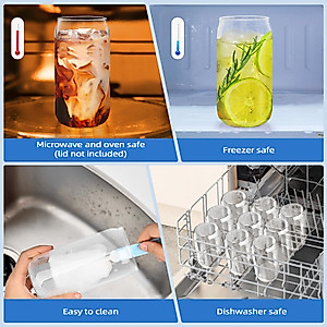 Cobeda Glass Cups with Lids and Straws 4pcs Set, Iced Coffee Cups with Lids and Straw Cover, Cleaning Brush, Cup Brush, 16oz Glass Tumbler with Straw and Lid