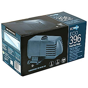 EcoPlus Eco 396 Water Pump Fixed Flow Submersible Or Inline For Aquariums, Ponds, Fountains & Hydroponics - UL Listed, 396 GPH, Black