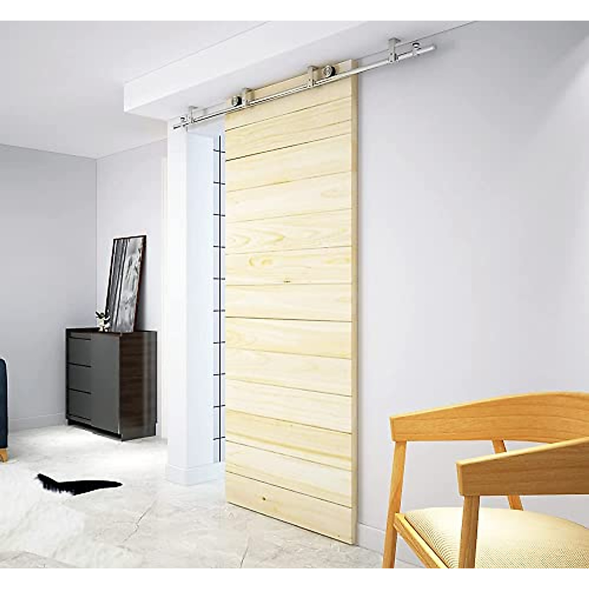 DIYHD 6FT Ceiling Mount Bracket Concentric Circle Roller Stainless Steel Sliding barn Wood Door Track Hardware, 6 Ft