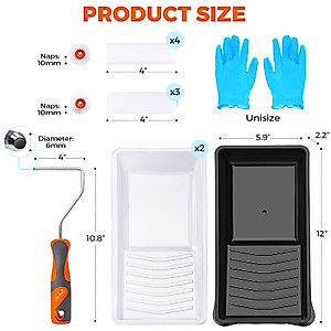 PinStone 12pcs Foam Paint Roller, 4 Inch Small Paint Roller Kit with Special Caved-in Edge Foam, High Density Foam Roller Covers, Mini Rollers for Painting Cabinets, Doors, Furniture, Edge, Touch-ups