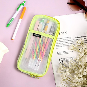 Mesh Pencil Case, Multifunctional Transparent Mesh Pencil Pouch Pencil Storage Case Stationery Pouch Pencil Zipper Case Clear Travel Makeup Pouch for Students Office Travel (Green)