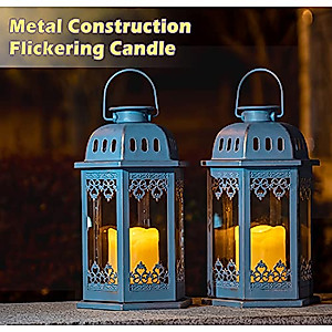 SteadyDoggie Solar Lanterns 2 Pack Blue - Hanging Solar Lights with Flickering Candle LED - Retro Ornate Hanging Solar Lantern with Handle