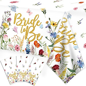 Bride to Be Floral Tablecloth, 3Pcs Bridal Shower Table Covers, Bride To Be Wedding Shower Decorations Wildflowers Disposable Bride To Be Table Cloth for Bride Wedding Engagement Party 108*54in
