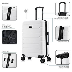 InUSA TREND Luggage with Spinner Wheels | Durable lightweight Hardside Suitcase, Travel bag with Handle and Trolley, 24-Inch Medium Checked luggage | White