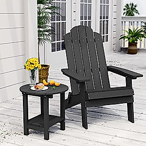 MXIMU Folding Plastic Adirondack Chair and Table Set, Fire Pit Seating, Foldable Outdoor Lounger Armchair, Lawn Chairs Furniture for Beach Poolside Balcony Patio Black