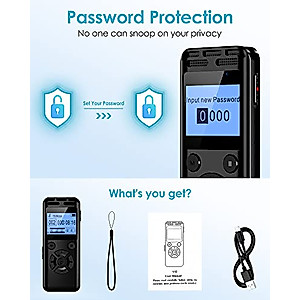 64GB Digital Voice Recorder, Wevoor Voice Activated Recorder with 560mAh Large Capacity Battery, Professional Recording Device with Playback, Password, Timed recording, Repeat, Variable Speed Playback