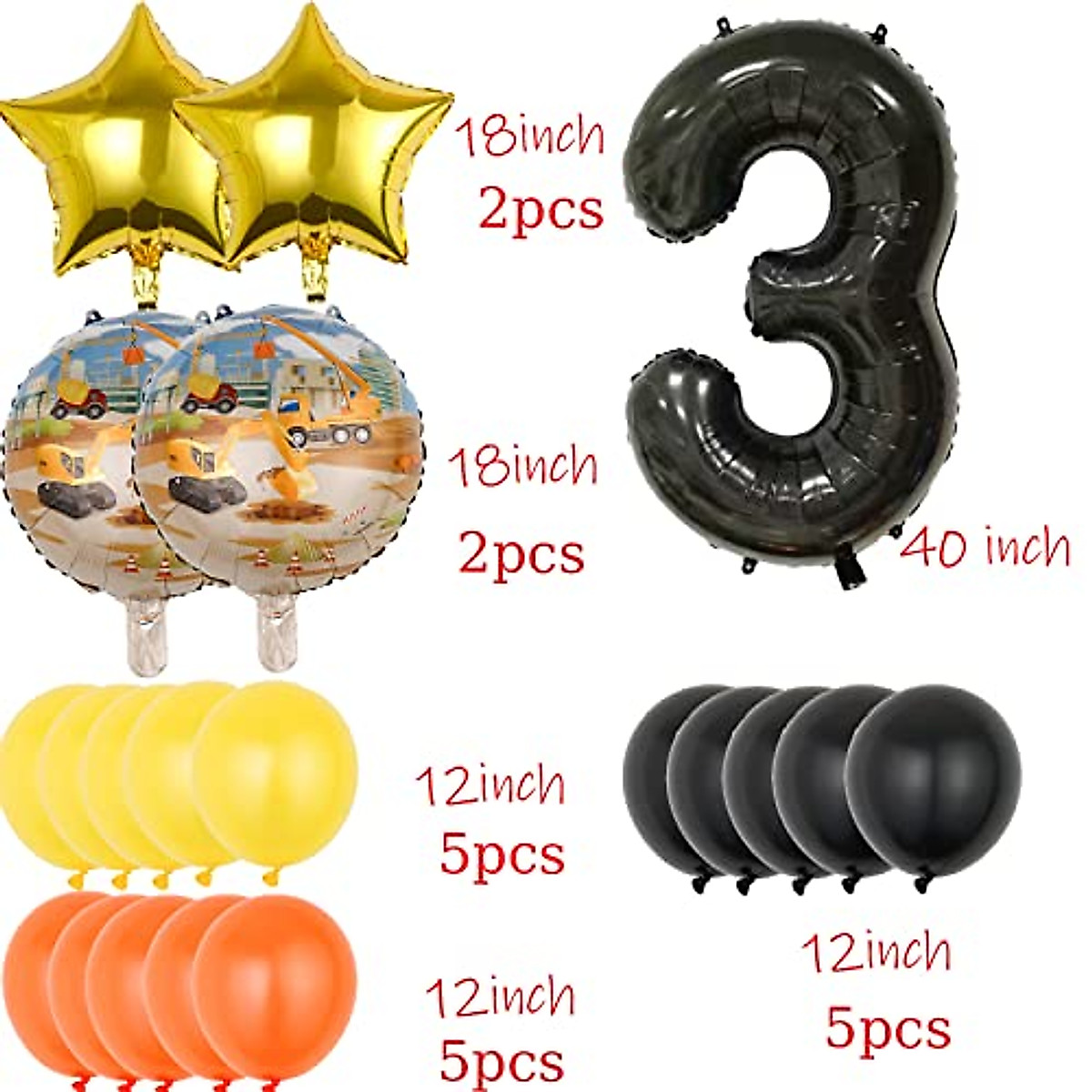 Construction 3rd Birthday Party Supplies for Boys, Cars and Trucks Balloons Construction Trucks Party Decorations for three Birthday Party Construction Tractor Themed Birthday Party Favor