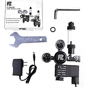 FZONE Aquarium CO2 Regulator AC Solenoid Mini Dual Gauge Display with Bubble Counter and Check Valve for US Standard CGA320 CO2 Cylinder