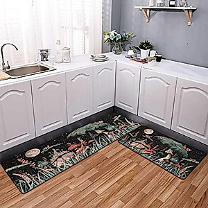 Yinhua Kitchen Mats for Floor, Anti Fatigue Mats for Kitchen Floor Mat Cushioned, Mushroom Kitchen Mat 2 Piece, Kitchen Rugs and Mats Non Skid Waterproof, Mushroom Kitchen Decor
