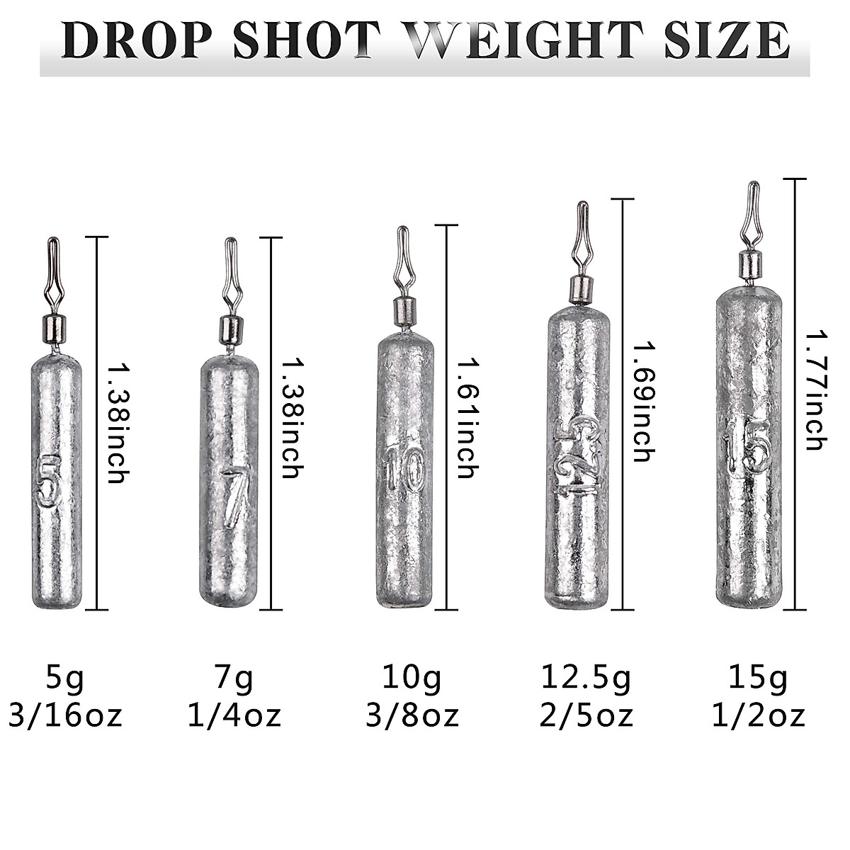 Drop Shot Weights Assortment Freshwater and Saltwater Fishing Sinkers Weights Skinny Pencil Weights Fishing Snagless Sinker Rigs Fishing Weights Hook Swivels for Bass Fishing Catfishing (30PCS KIT)