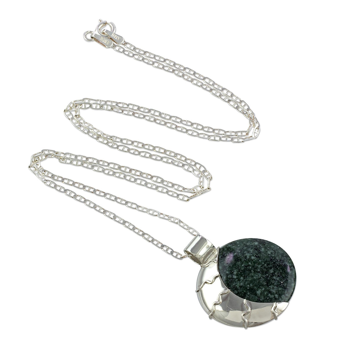 NOVICA Artisan Handmade Jade Pendant Necklace Light Dark Green Reversible Silver Sterling Guatemala Sun Moon Gemstone [necklace Length 18 in L Necklace Width 2 mm W Pendant(s) 1.7 in L x 1.3 in W x 0]
