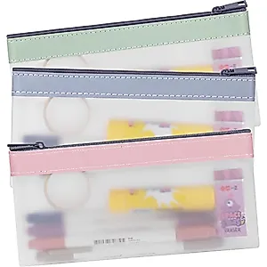 Boxgear 3 Pieces Clear Pencil Case Set for Girls and Boys, Pen Holder with Zipper for Kids, Teens Portable Desk Organizer Pencil Pouch for School & Stationery Supplies (Pink, Blue, Green)