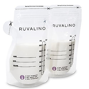 Breastmilk Storage Bag, RUVALINO Breastfeeding Essentials Breast Milk Storage Bags for Freezer, 150 Count, Temp-Sense Spot, Easy Pour Spout, Hygienically Double-Sealed, Self Standing&Lay Flat, 6 Oz