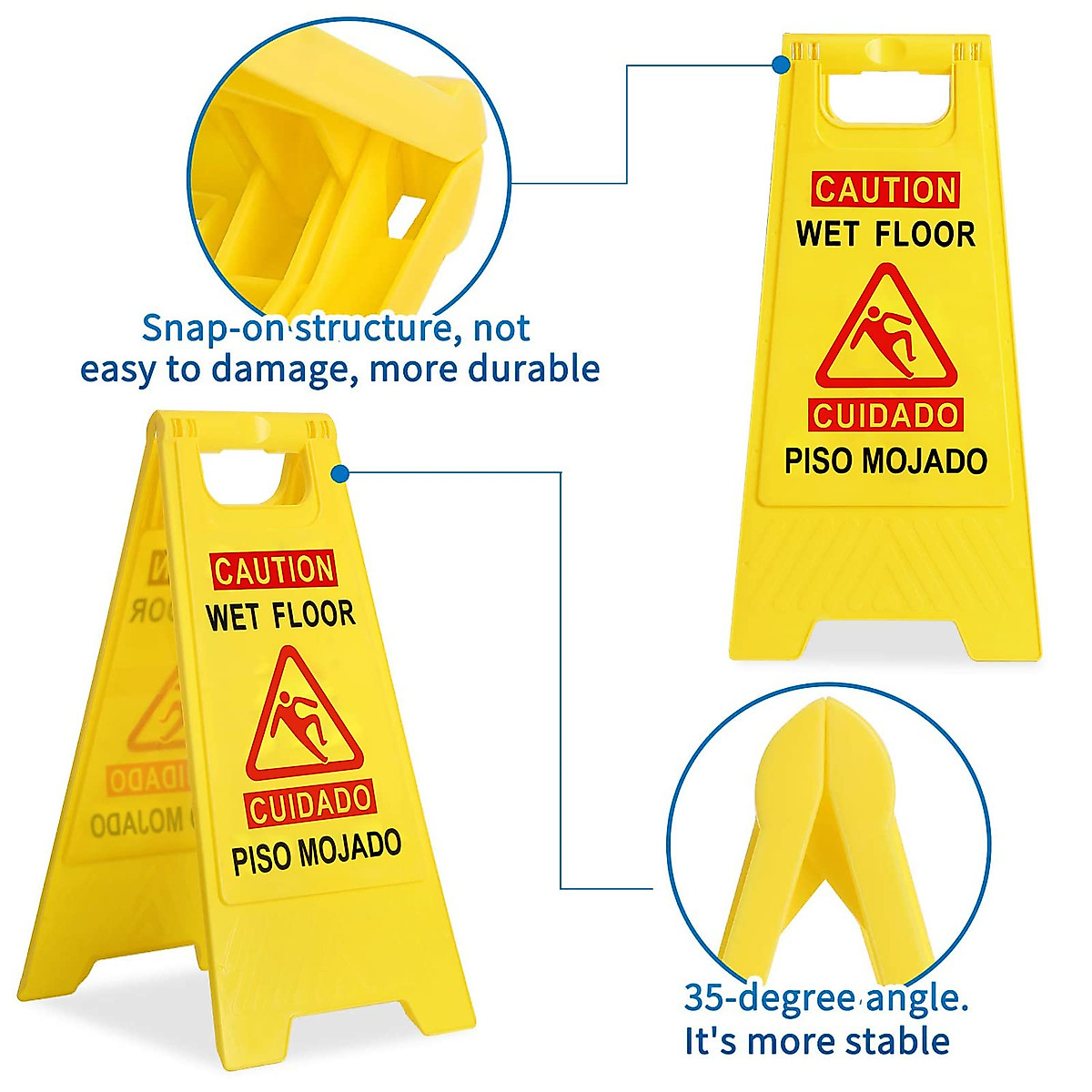 StrLon Caution Wet Floor Sign Bilingual Foldable Sturdy Warning Signs Double-Sided Safety Warning Signs (2-Pack Yellow)
