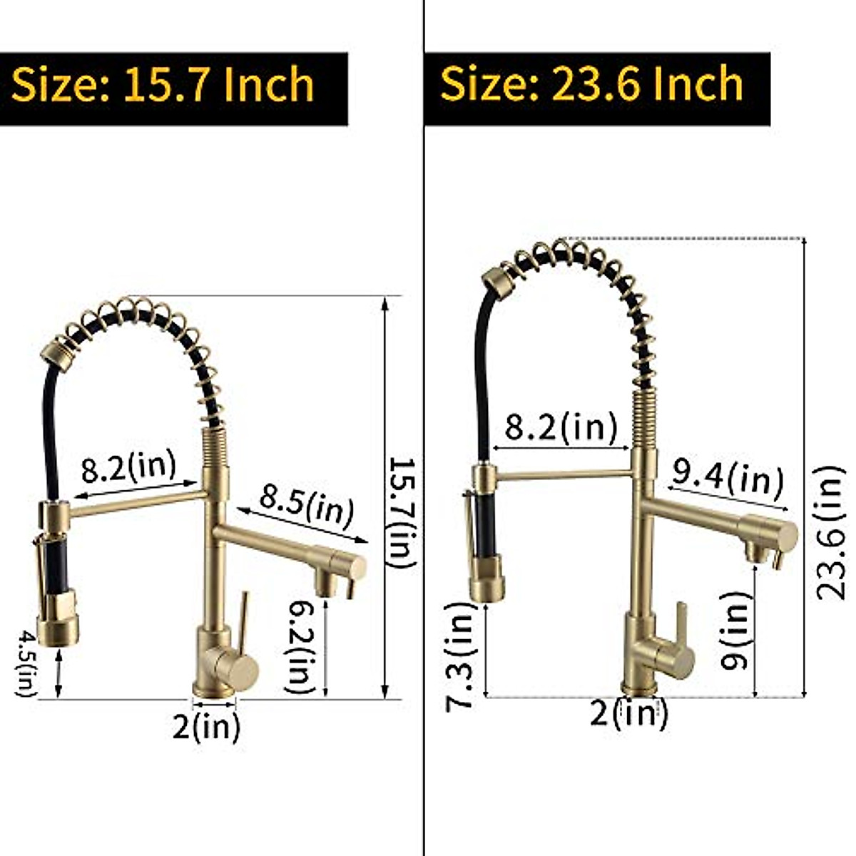SHAMANDA Commercial Pre-Rinse Kitchen Faucet, High Arc Kitchen Sink Faucet with Pull Down Spring Spout and Pot Filler, Brushed Gold, L40001-3