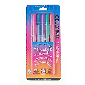 Sakura 38175 5-Piece Gelly Roll Assorted Colors Blister Card Moonlight 10 Bold Point Gel Ink Pen Set, Dusk Pack