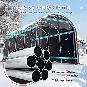 KING BIRD 12' x 20' Oval Pipe Heavy Duty Carport with Roll-up Ventilated Windows for SUV, Full-Size Truck and Boat, Round Style Anti-Snow Car Canopy Outdoor Boat Shelter with Reinforced Ground Bars