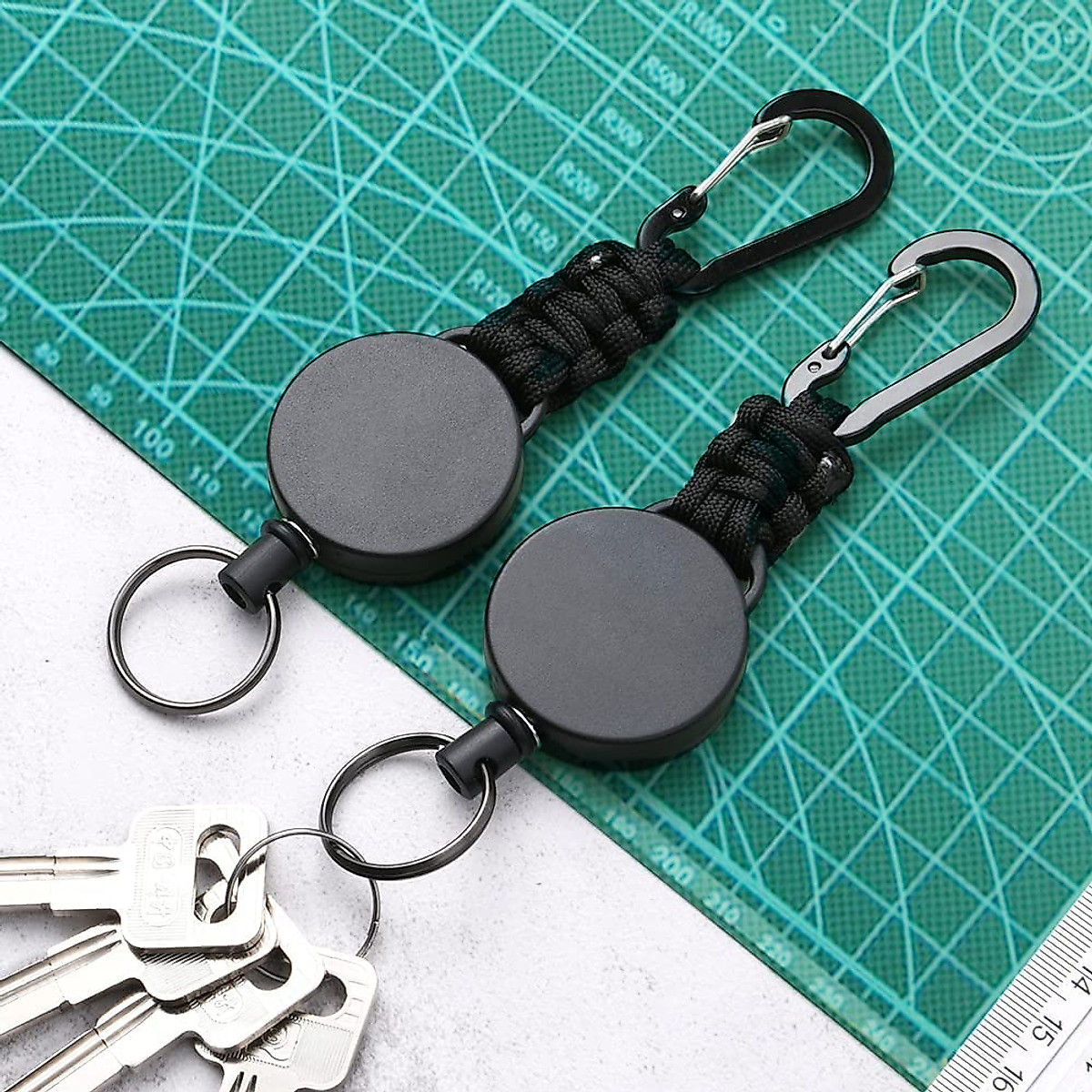 2 Pack Retractable Keychain, Heavy Duty Retractable Badge Holder Reel, Retractable ID Badge Clip Reel with Steel Cable and Carabiner Clip, Badge Reel Carabiner Key Chain