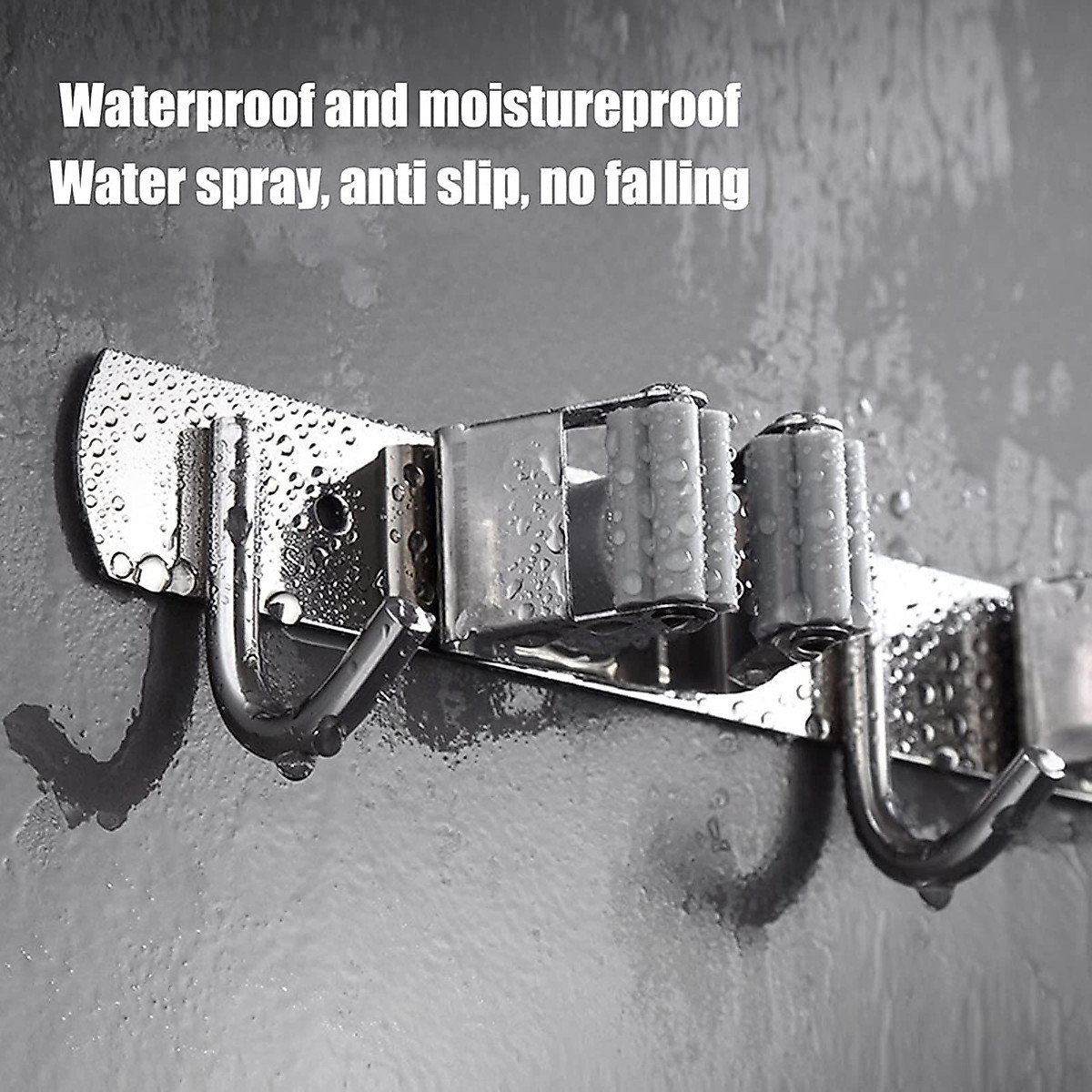 YYTONG Broom and Mop Holder, Wall Mounted Broom Holder, Stainless Steel Mop Holder, Self Adhesive Heavy Duty Hooks Storage Organizer for Laundry Room Garden Garage Closet Kitchen (3 Racks 4 Hooks)