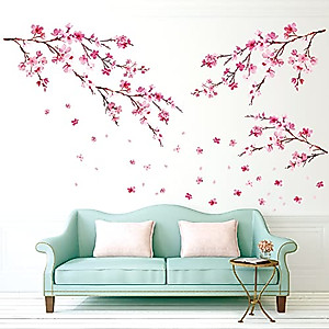 DECOWALL DS12-2003P1903 Watercolor Cherry Blossoms Kids Wall Stickers Wall Decals Peel and Stick Removable Wall Stickers for Kids Nursery Bedroom Living Room d?cor