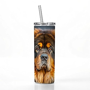 Tibetan Mastiff Dog Photo Skinny Tumbler 20oz with Straw Insulated Water Bottle Gift