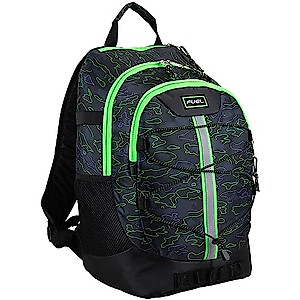 FUEL 18” Unisex Backpack Terra Sport Spacious Dual Compartment w/Laptop Sleeve and Bungee for Travel, College, Work - Neon Outline Camo
