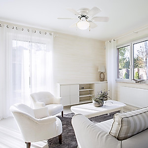 Design House 157321 Atrium 30-Inch Traditional Indoor Hugger/Low Profile Mount Ceiling Fan with Light Kit, Reversible Blades, White