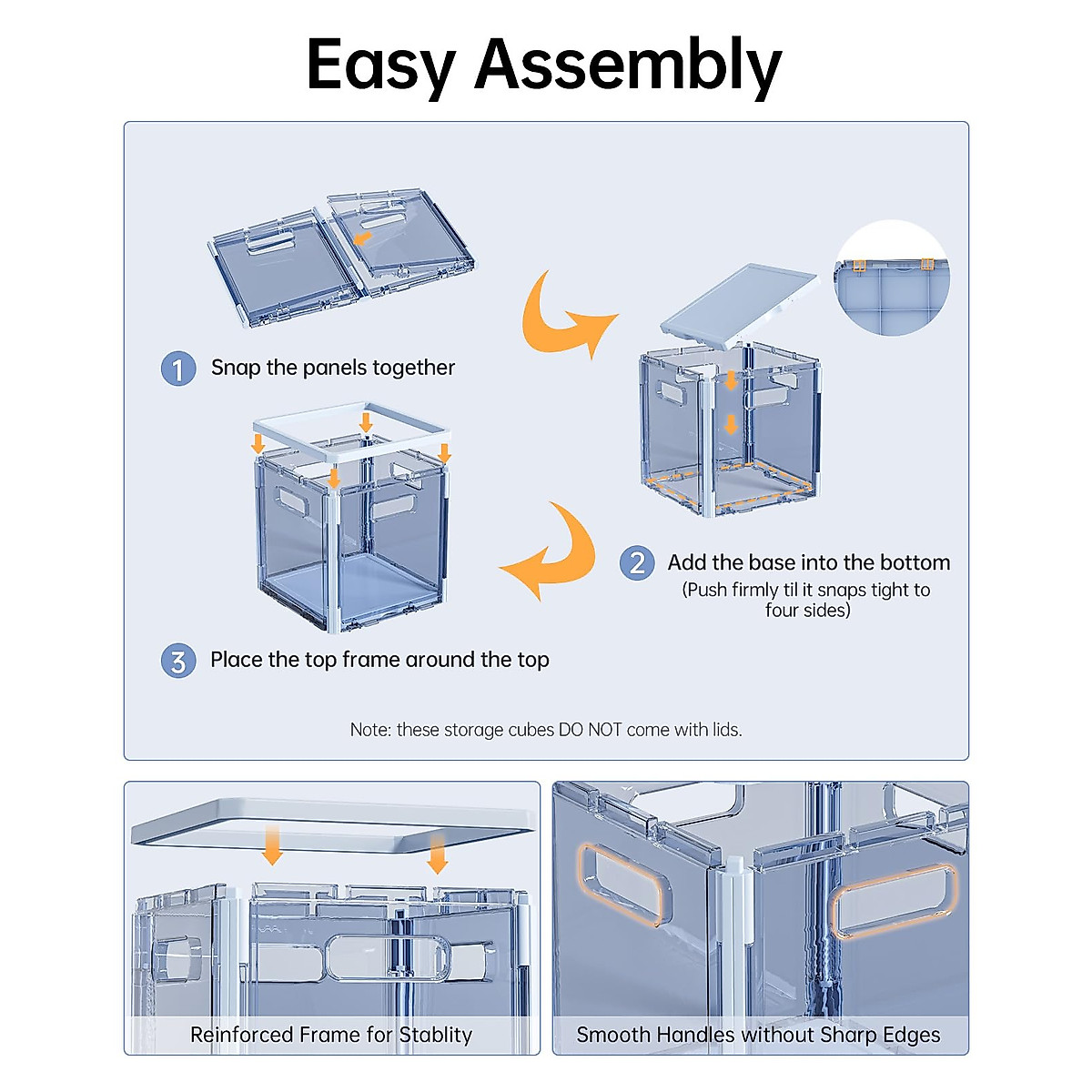 HAIXIN Collaspible Clothes Storage Cubes - Foldable Clothing Storage with Handles Open Home Storage Bins Plastic Storage Containers for Bedroom Closet Wardrobe Dormitory, 6 Pack (Blue, 10.5 Inch)