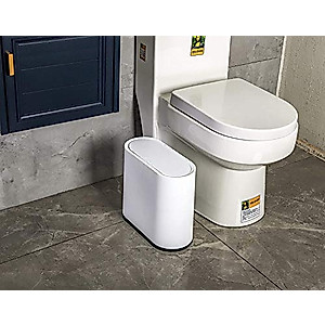 KLGO 10 Liter Slim Plastic Trash Can with Lid,2.4 Gallon Double Barrel Waste Basket,Rectangular Garbage Container Bin for Bathroom,Bedroom,Kitchen and Office,White