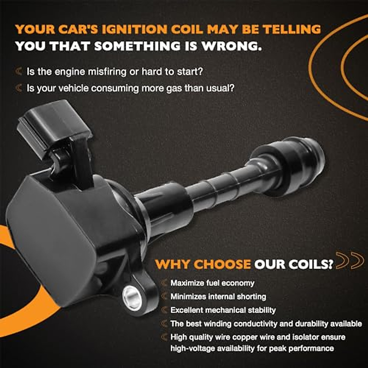 HQPASFY Ignition Coil Pack Set of 6 Compatible with 2003-2008 Infiniti G35 M35 FX35 Nissan 350Z 3.5L V6 Replaces# 22448-AL61C, 22448AL61C, 6734025, C1439, GN10246